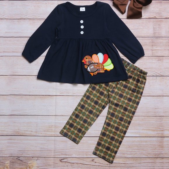 Matching Sets | Boutique Thanksgiving Football Turkey Girls Tunic Plaid ...